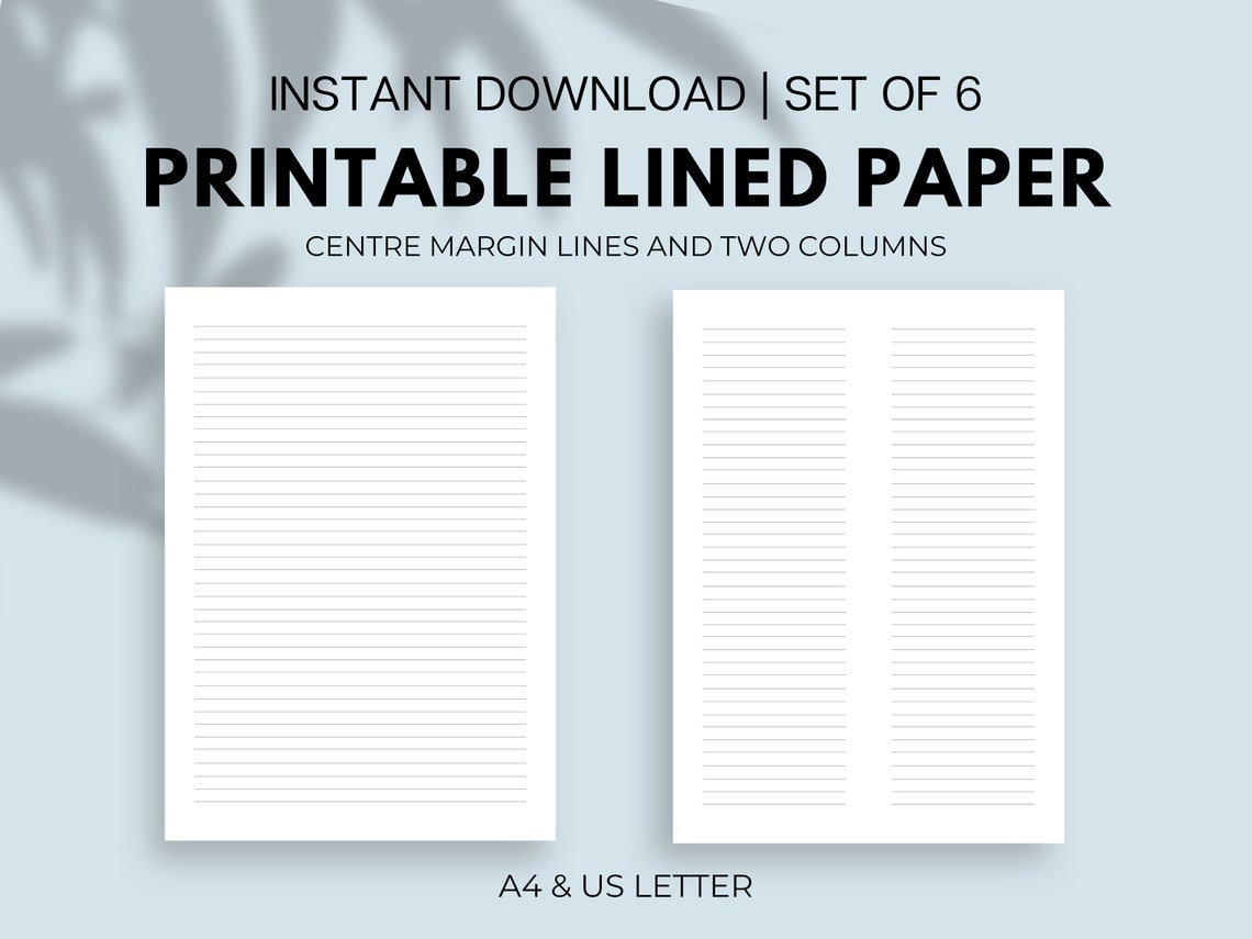 Printable Lined Paper | Set of 6 | Different Sizes | Instant Download ...