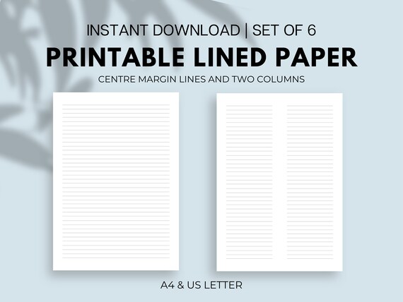 Printable Lined Paper Set of 6 Different Sizes Instant | Etsy