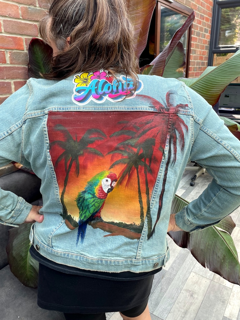 1970's Hawaiian Surf - Tropical Parrot and Palm Trees - HAND Painted ...