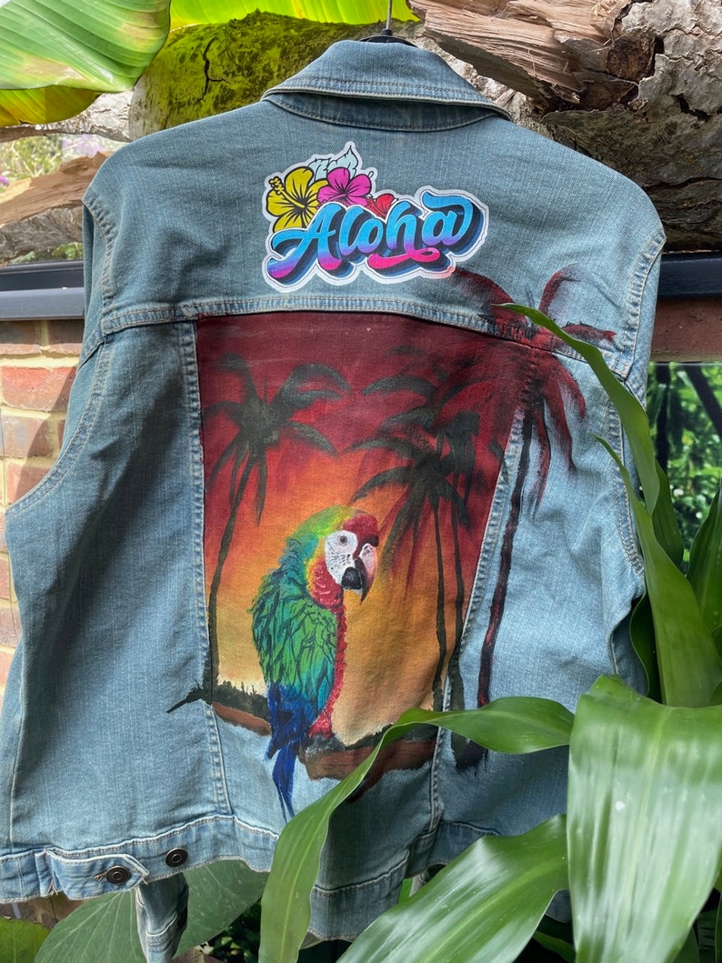 1970's Hawaiian Surf - Tropical Parrot and Palm Trees - HAND Painted ...