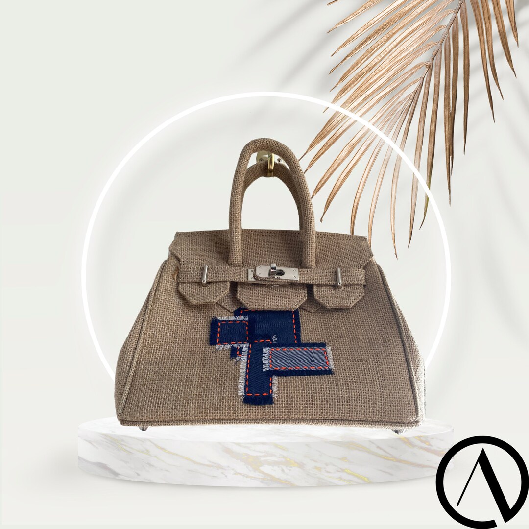 Boho Charm Mini Berkin Jute Handbag Patch Work - Etsy