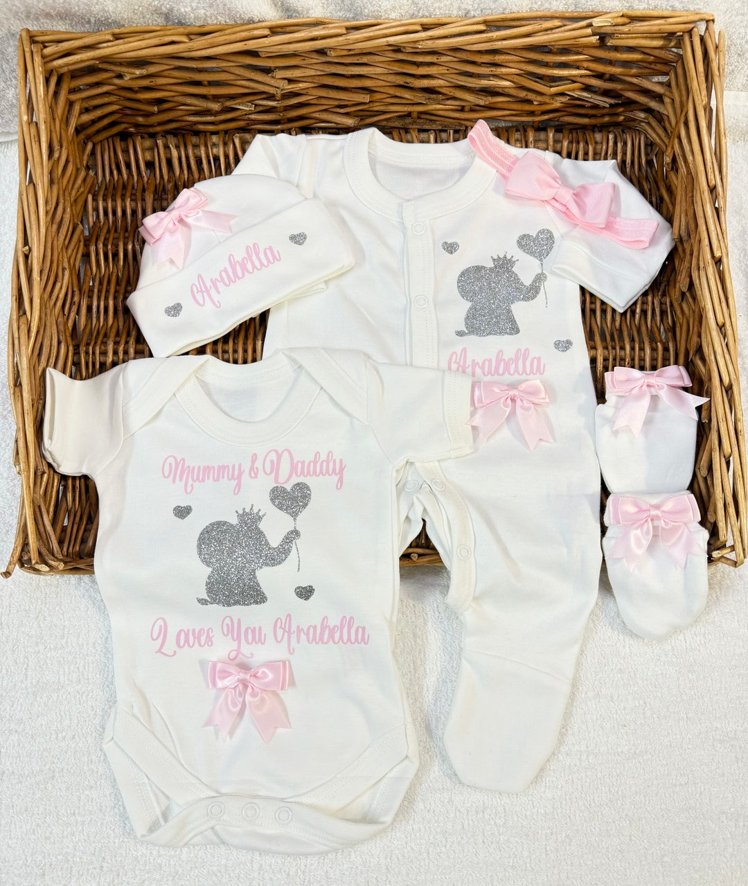 Newborn Baby Girl Homecoming Set, Sleepsuit/babygrow Hat Bib Mittens ...
