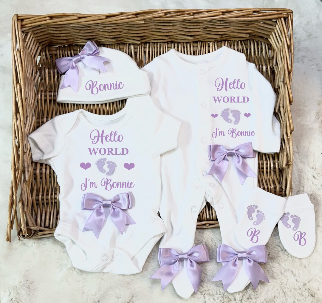 Newborn Baby Homecoming Set, Sleepsuit/babygrow Hat Mitts Bodysuit ...
