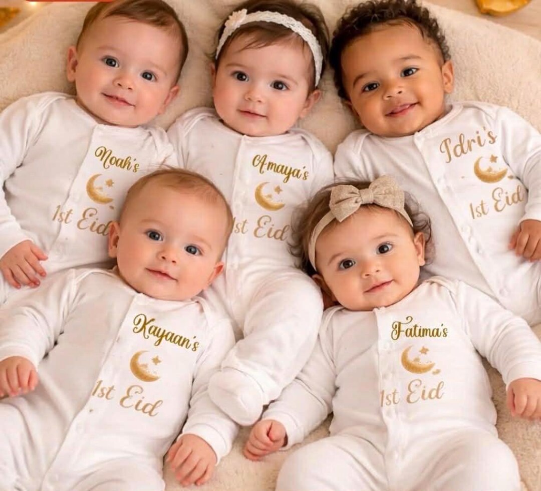 Eid Mubarak Baby Girl My 1st Eid a FULL SET is Short Sleeve Bodysuit ...