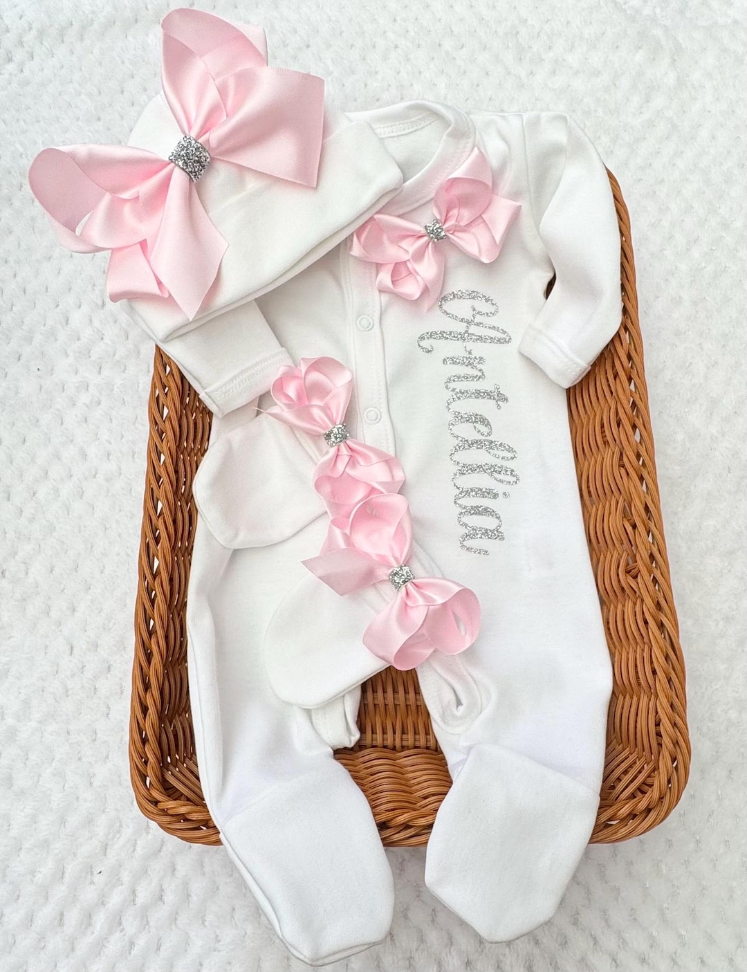 Newborn Baby Girl Homecoming Set, HELLO WORLD Sleepsuit/babygrow, Mitts ...