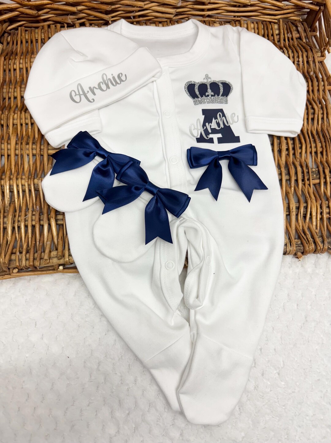 Newborn Baby Boy Homecoming Set, Any Name Sleepsuit / Babygrow Hat ...