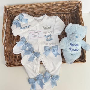 Newborn Baby Boy Homecoming Set, Any Name Sleepsuit / Babygrow Hat ...