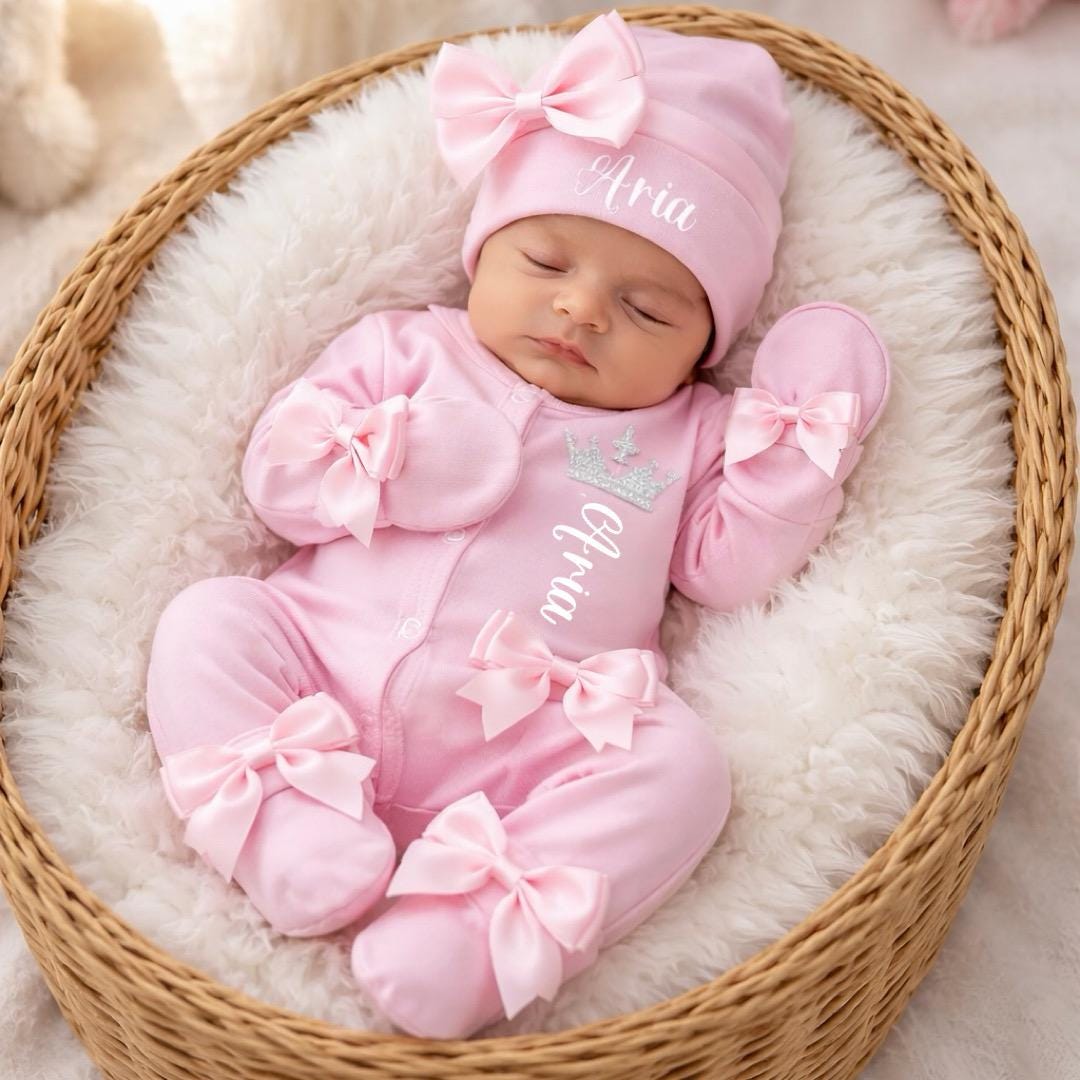 Newborn Baby Girl a FULL SET is a Sleepsuit Hat Mitts Headband. ADD a ...
