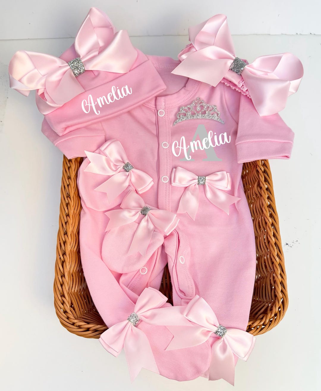 Newborn Baby Girl Homecoming Sleepsuit Babygrow Hat Mitts Set Add a ...