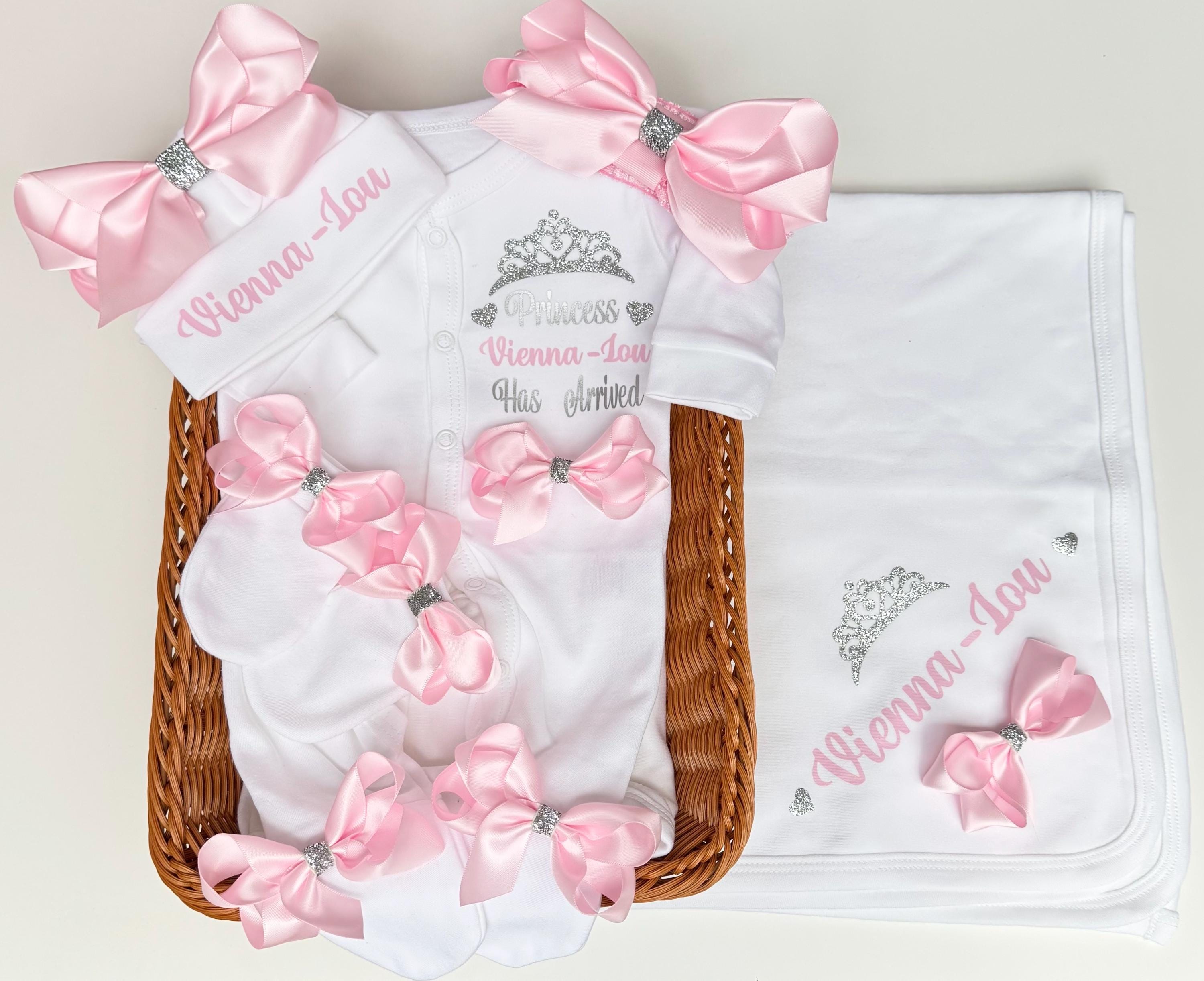 Newborn Baby Girl Homecoming Set Sleepsuit Babygrow Hat Mitts Headband ...
