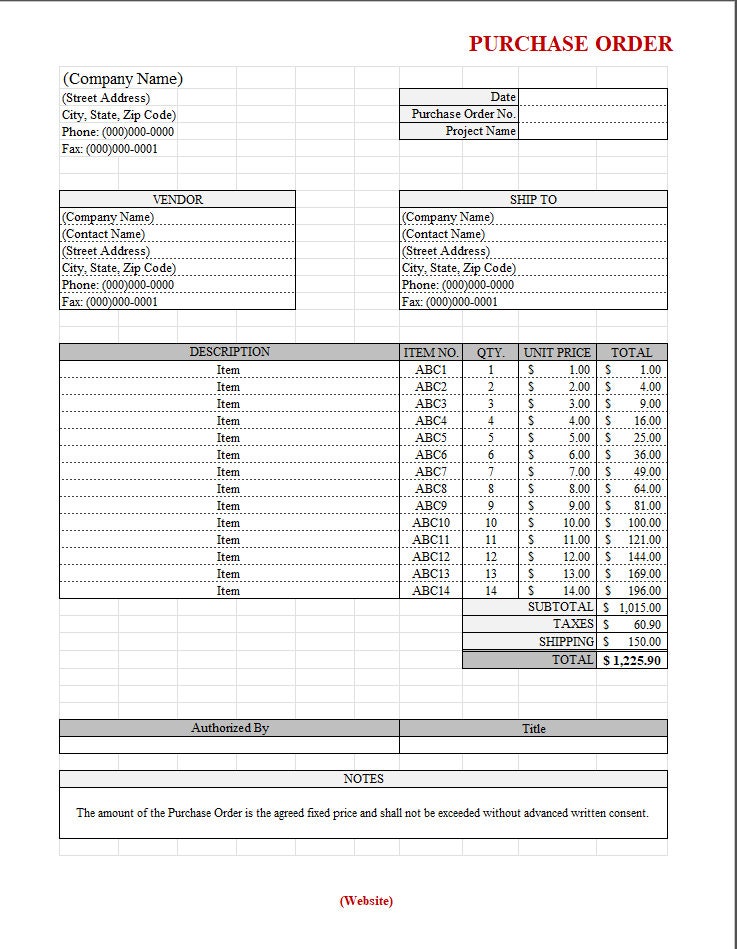Purchase Order (excel Template) - Etsy