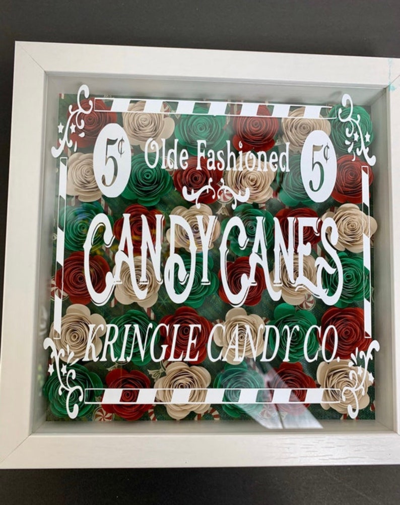 Christmas Candy Cane Shadow Box, Hand Rolled Paper Flower Shadow Box ...