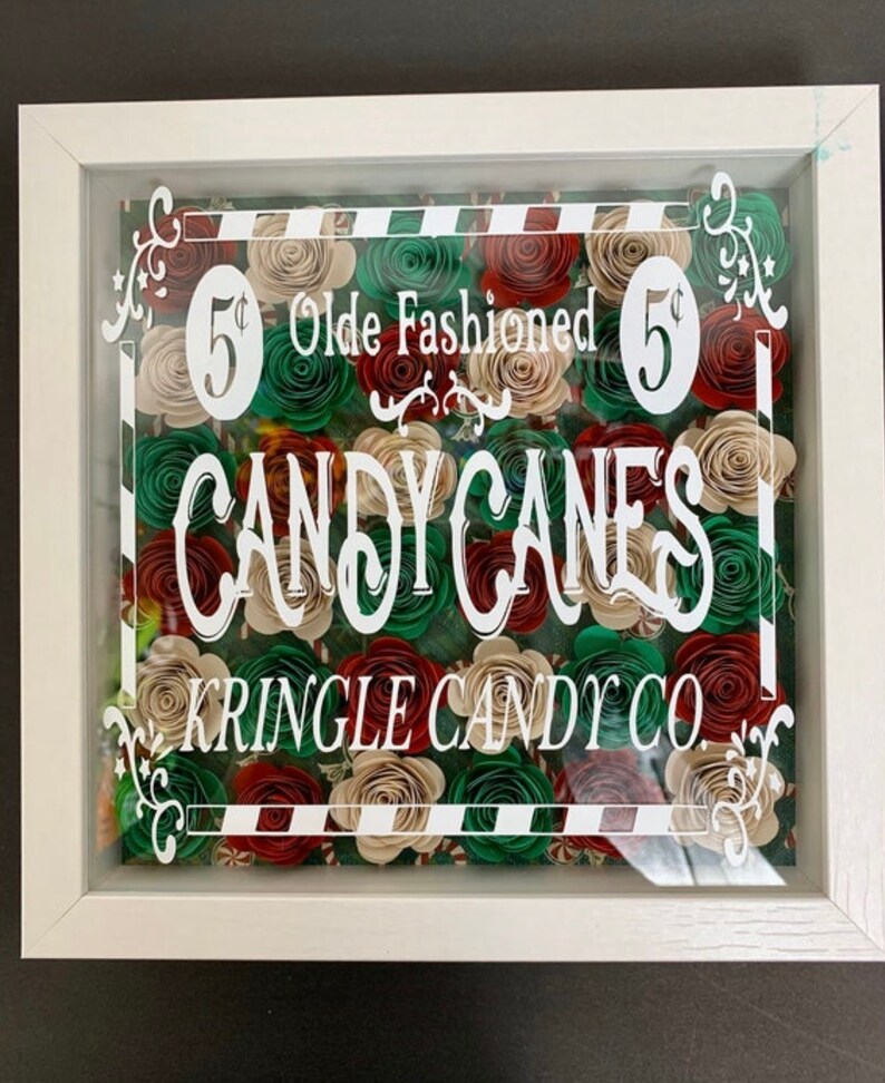 Christmas Candy Cane Shadow Box, Hand Rolled Paper Flower Shadow Box ...