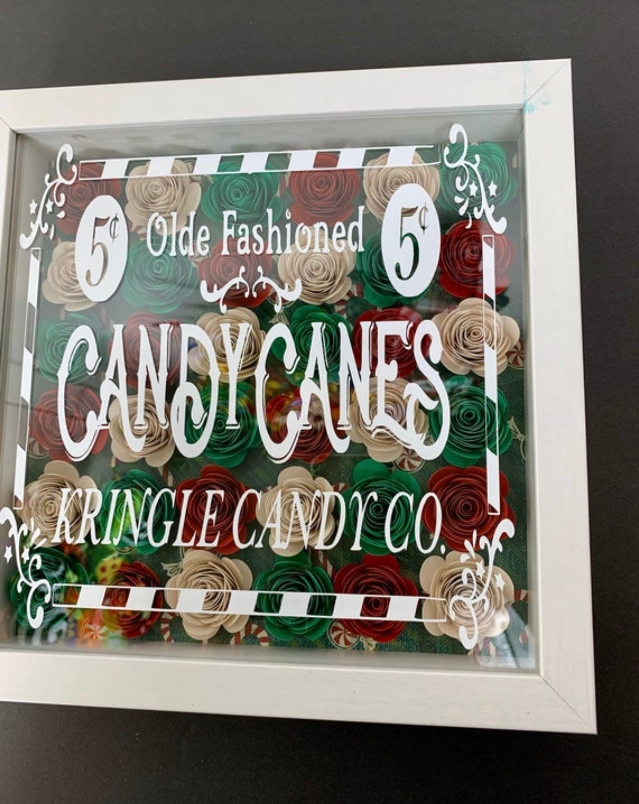 Christmas Candy Cane Shadow Box, Hand Rolled Paper Flower Shadow Box ...