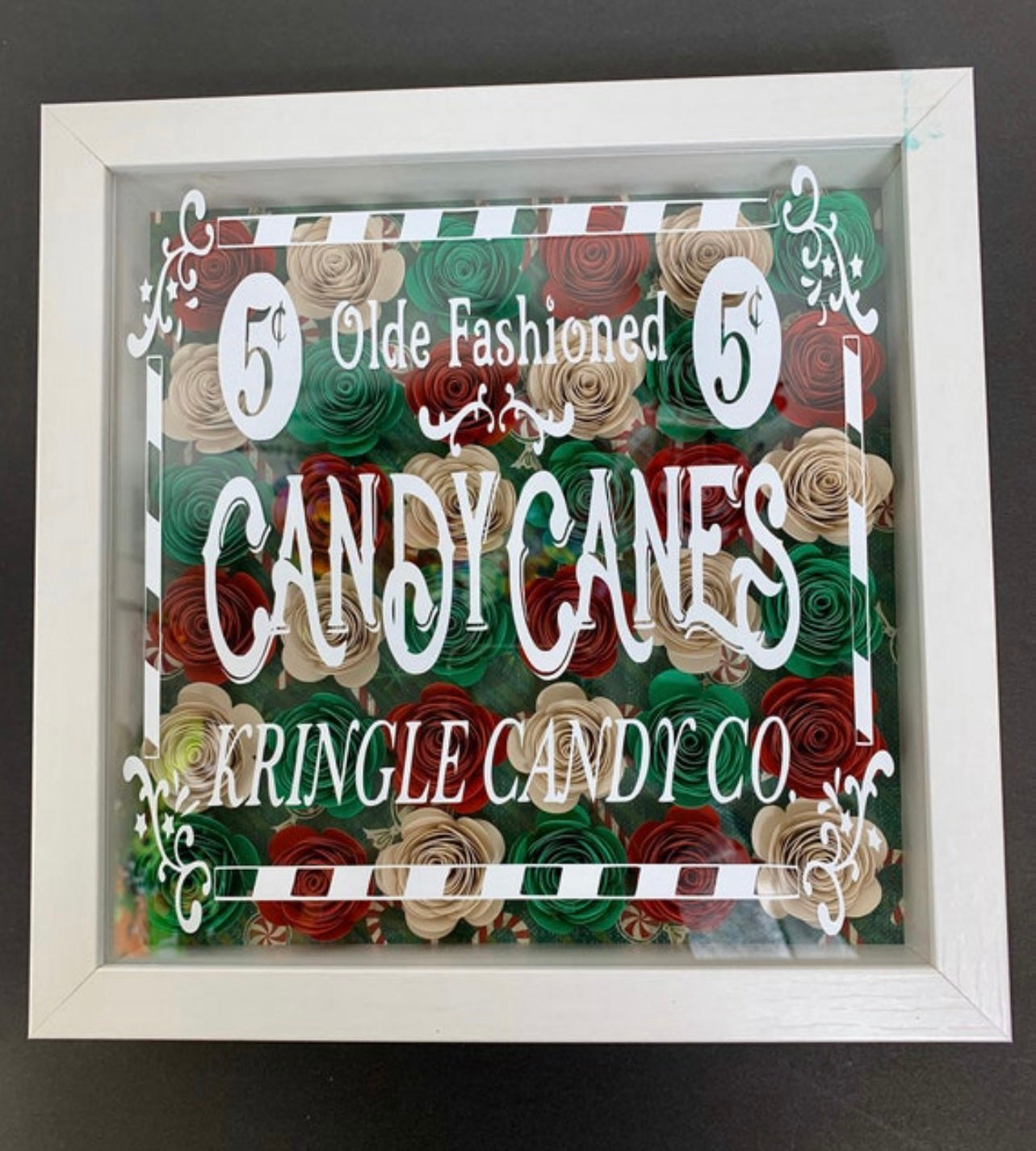 Christmas Candy Cane Shadow Box, Hand Rolled Paper Flower Shadow Box ...