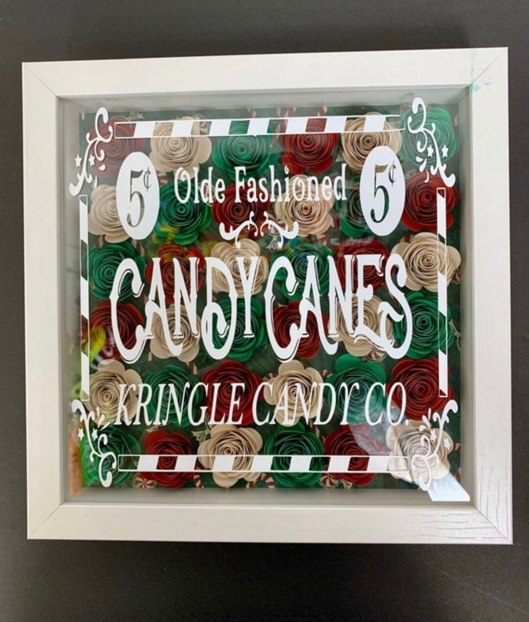 Christmas Candy Cane Shadow Box, Hand Rolled Paper Flower Shadow Box ...