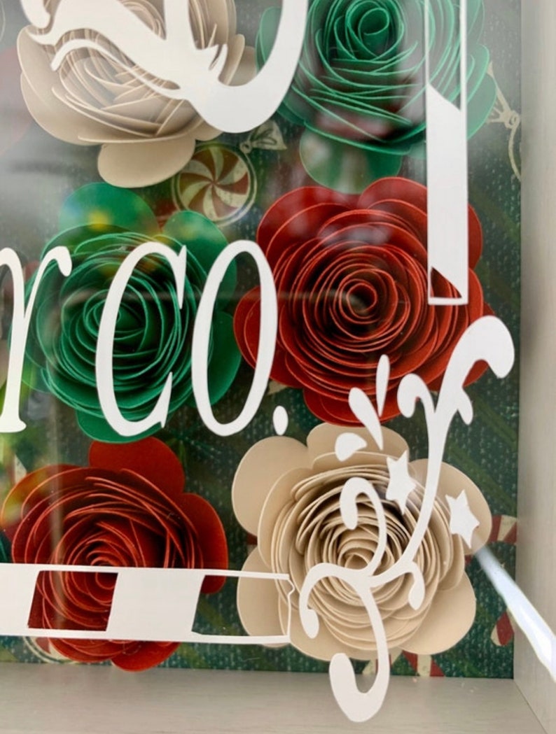 Christmas Candy Cane Shadow Box, Hand Rolled Paper Flower Shadow Box ...