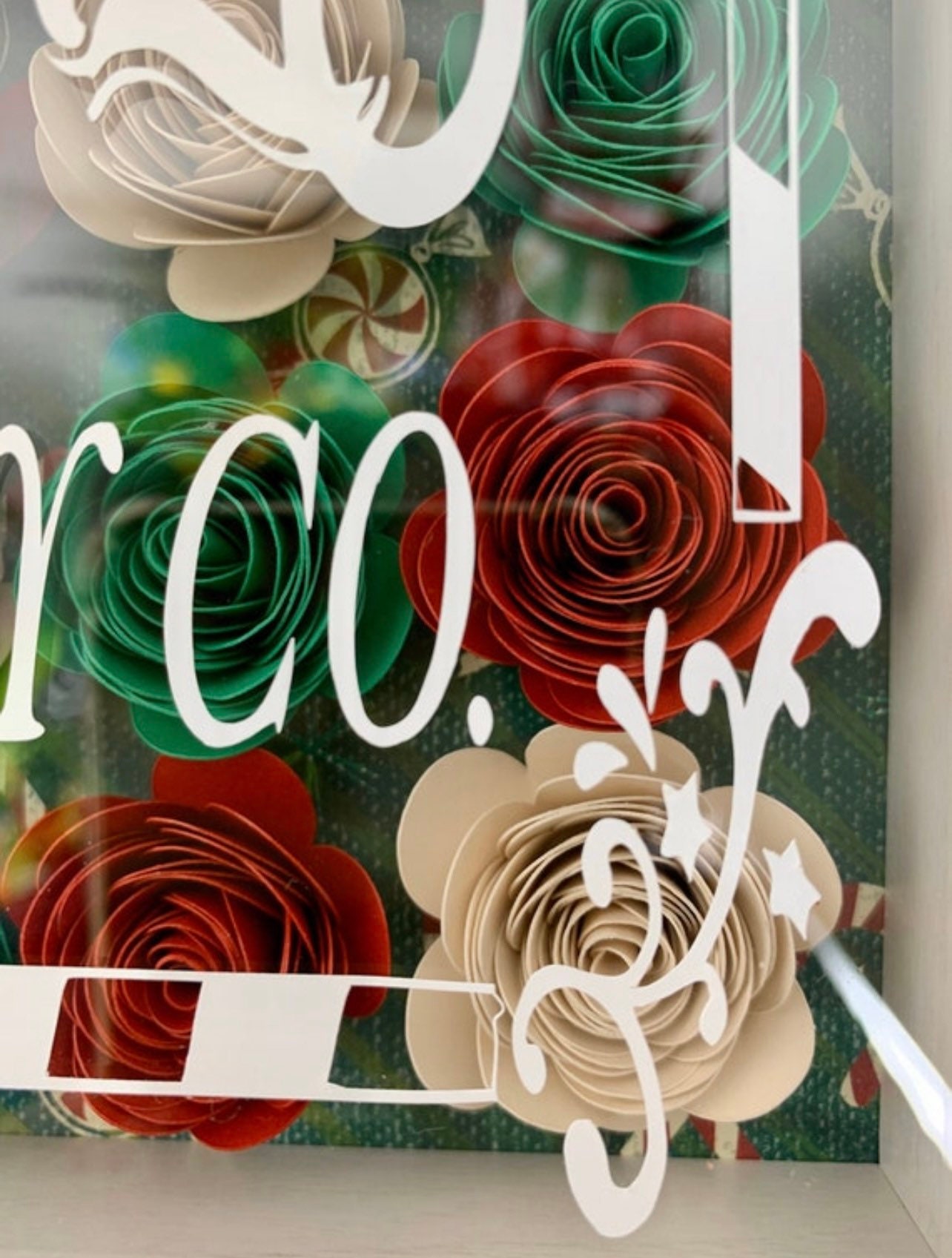 Christmas Candy Cane Shadow Box, Hand Rolled Paper Flower Shadow Box ...