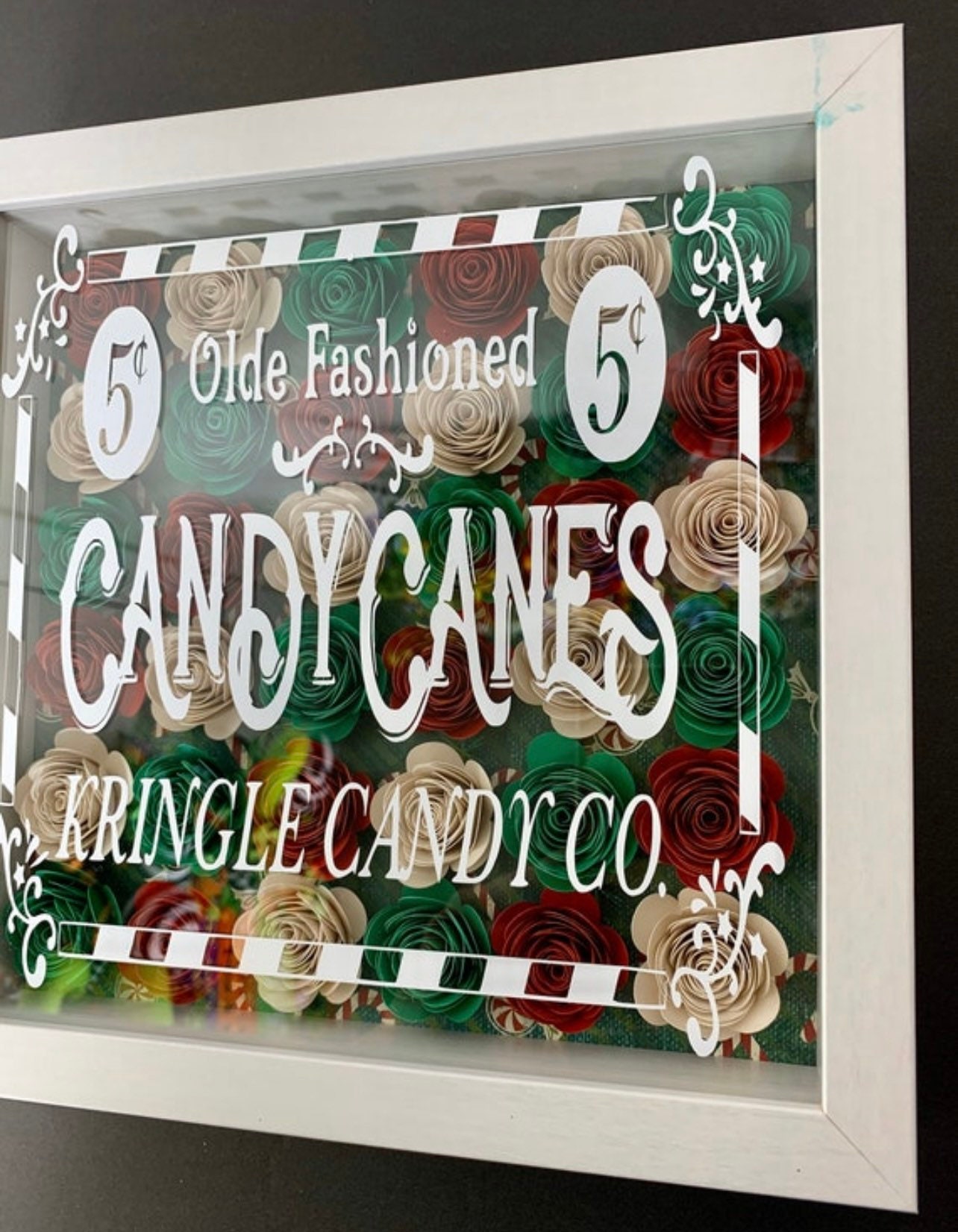 Christmas Candy Cane Shadow Box, Hand Rolled Paper Flower Shadow Box ...