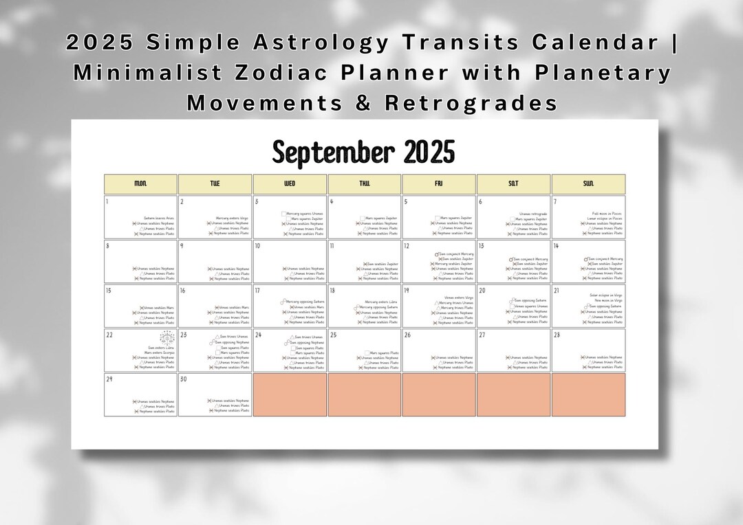 2025 Simple Astro Transits Calendar Digital Download Instant Access ...