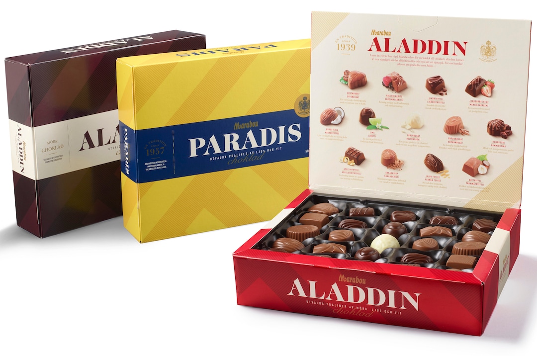 Caja de bombones suecos Aladdin o Paradis, Chokladpraliner. 400 gramos ...