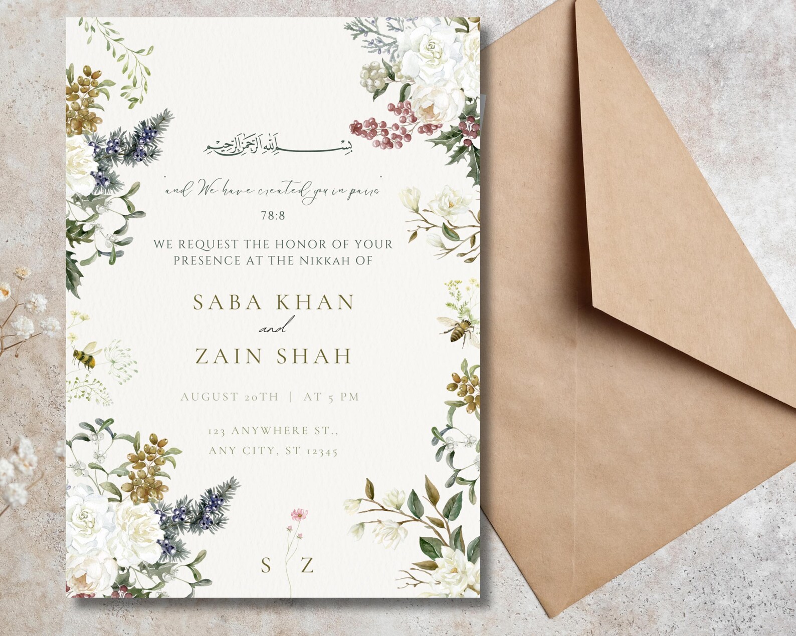 Editable Luxury Nikkah Card, Nikkah Invitation Card, Digital Walima ...