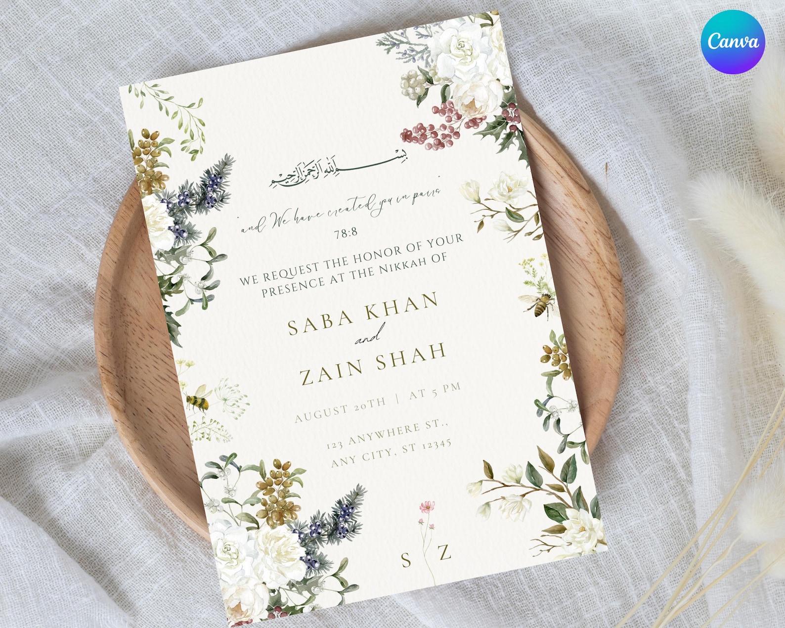 Editable Luxury Nikkah Card, Nikkah Invitation Card, Digital Walima ...