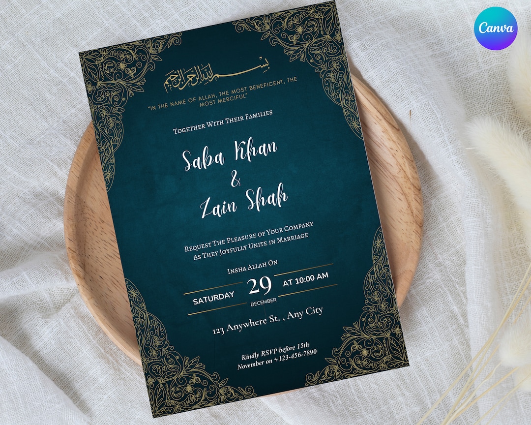Editable Luxury Nikkah Card, Nikkah Invitation Card, Digital Walima ...
