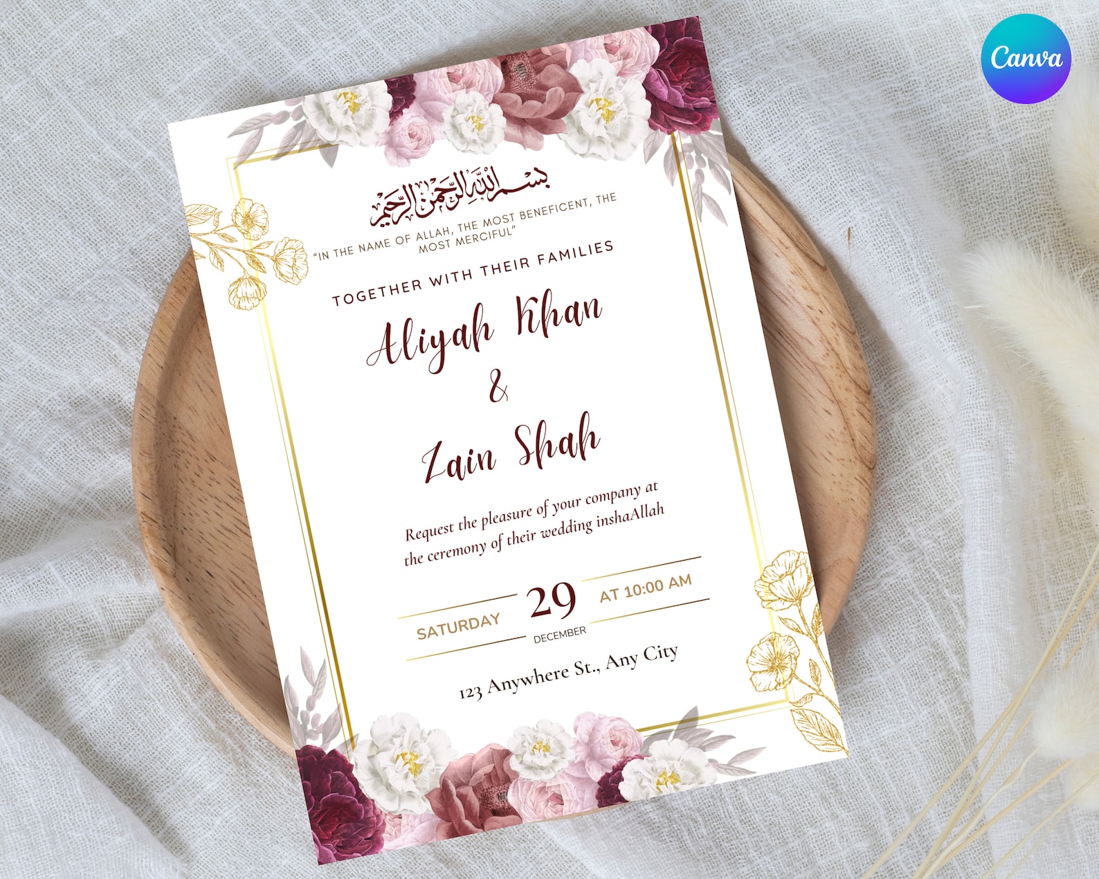 Editable Luxury Nikkah Card, Nikkah Invitation Card, Digital Walima ...