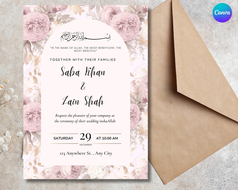 Editable Luxury Nikkah Card, Nikkah Invitation Card, Digital Walima ...