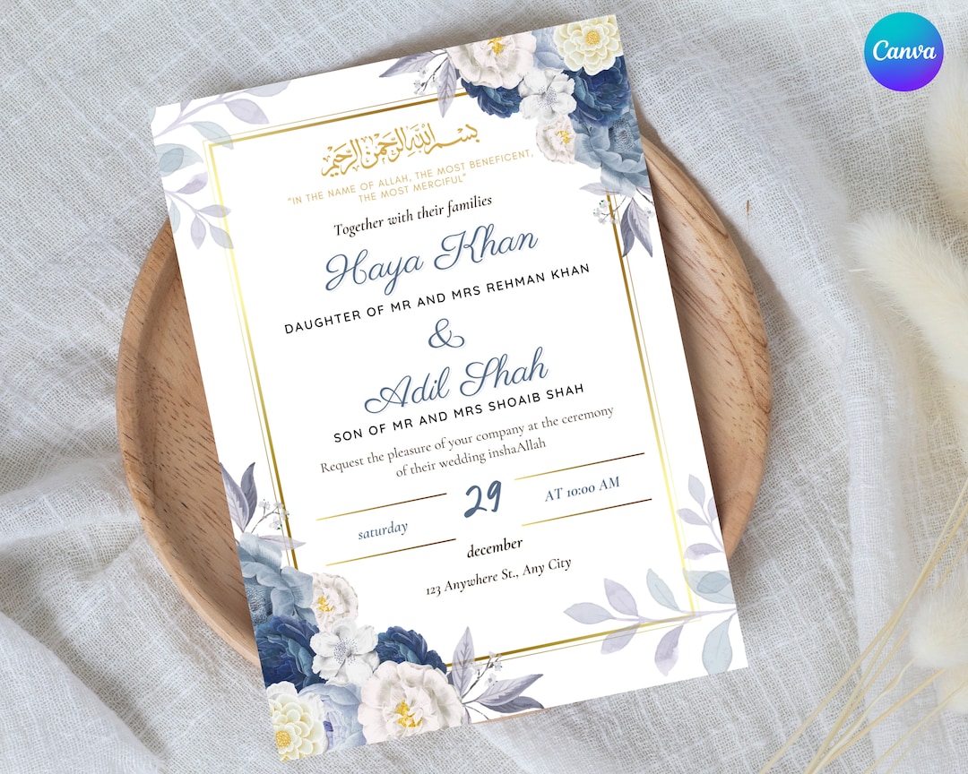 Editable Luxury Nikkah Card, Nikkah Invitation Card, Digital Walima ...
