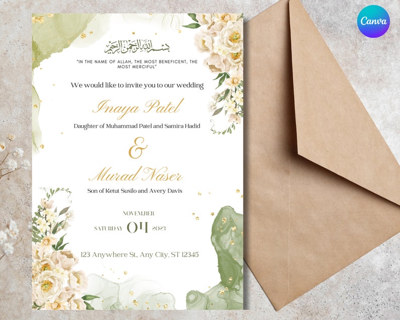 Editable Luxury Nikkah Card, Nikkah Invitation Card, Digital Walima ...