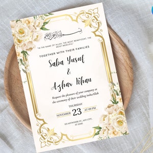 Editable Luxury Nikkah Card, Nikkah Invitation Card, Digital Walima ...