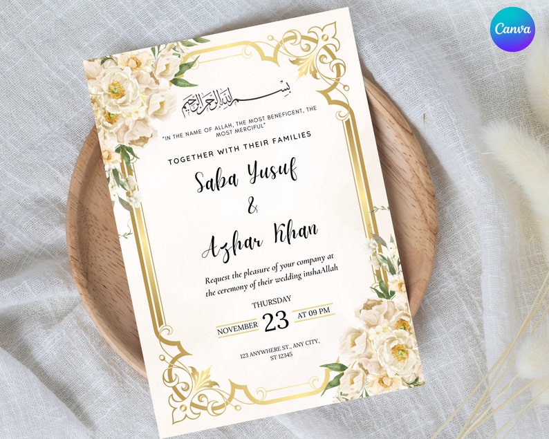 Editable Luxury Nikkah Card, Nikkah Invitation Card, Digital Walima ...