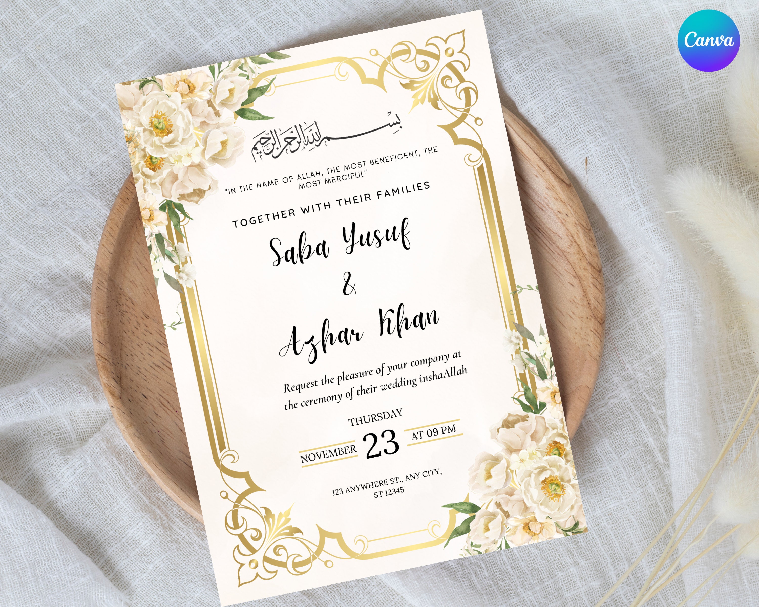 Editable Luxury Nikkah Card, Nikkah Invitation Card, Digital Walima ...