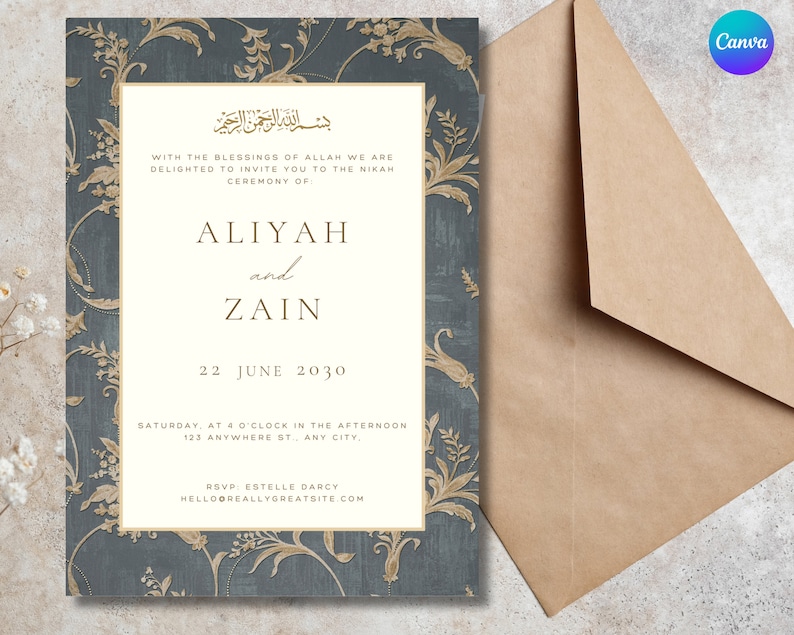 Editable Nikkah Invitation Template: Luxury Muslim Wedding Evite ...