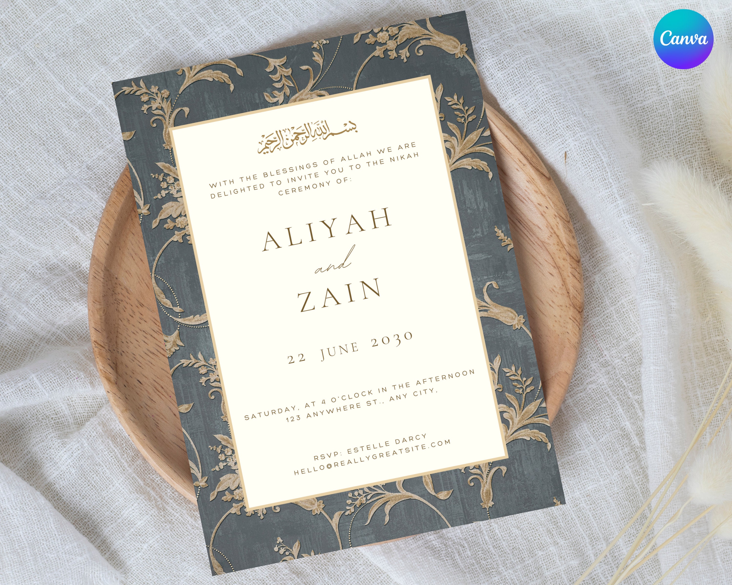 Editable Luxury Nikkah Card, Nikkah Invitation Card, Digital Walima ...