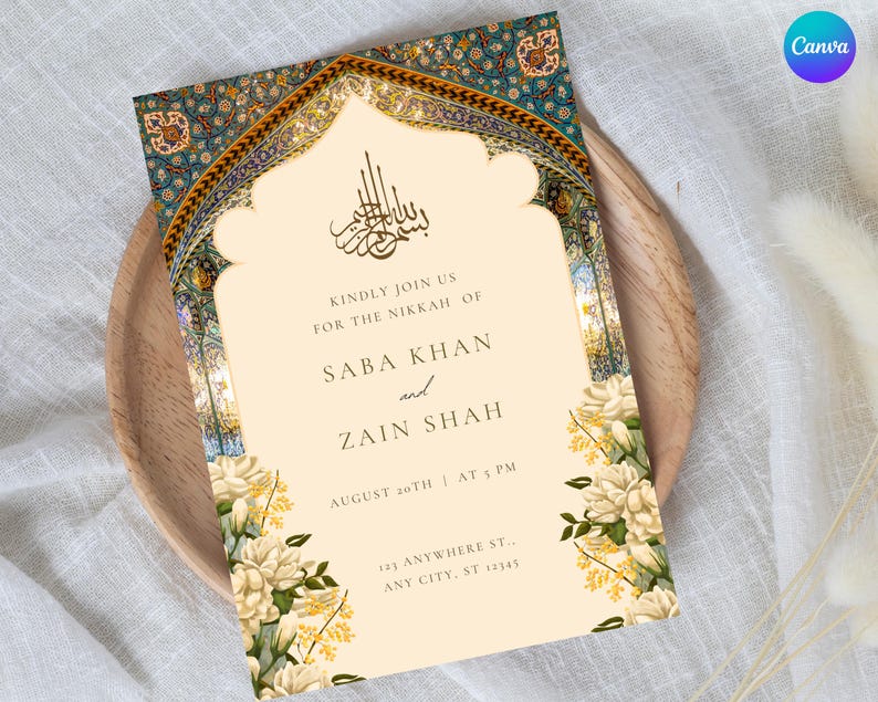 Editable Luxury Nikkah Card, Nikkah Invitation Card, Digital Walima ...