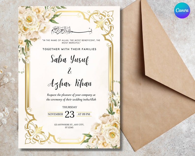 Editable Luxury Nikkah Card, Nikkah Invitation Card, Digital Walima ...