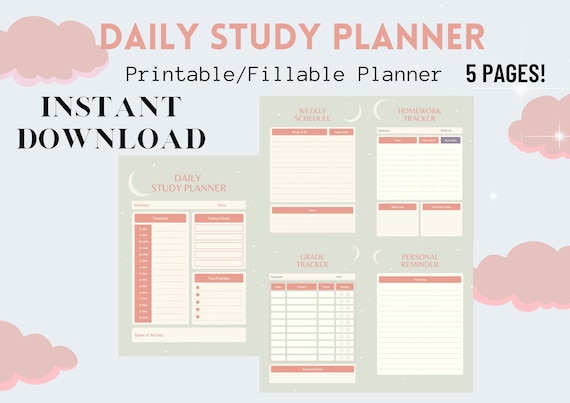 DIGITAL/PRINTABLE Aesthetic Minimalistic Daily STUDY Planner | Etsy