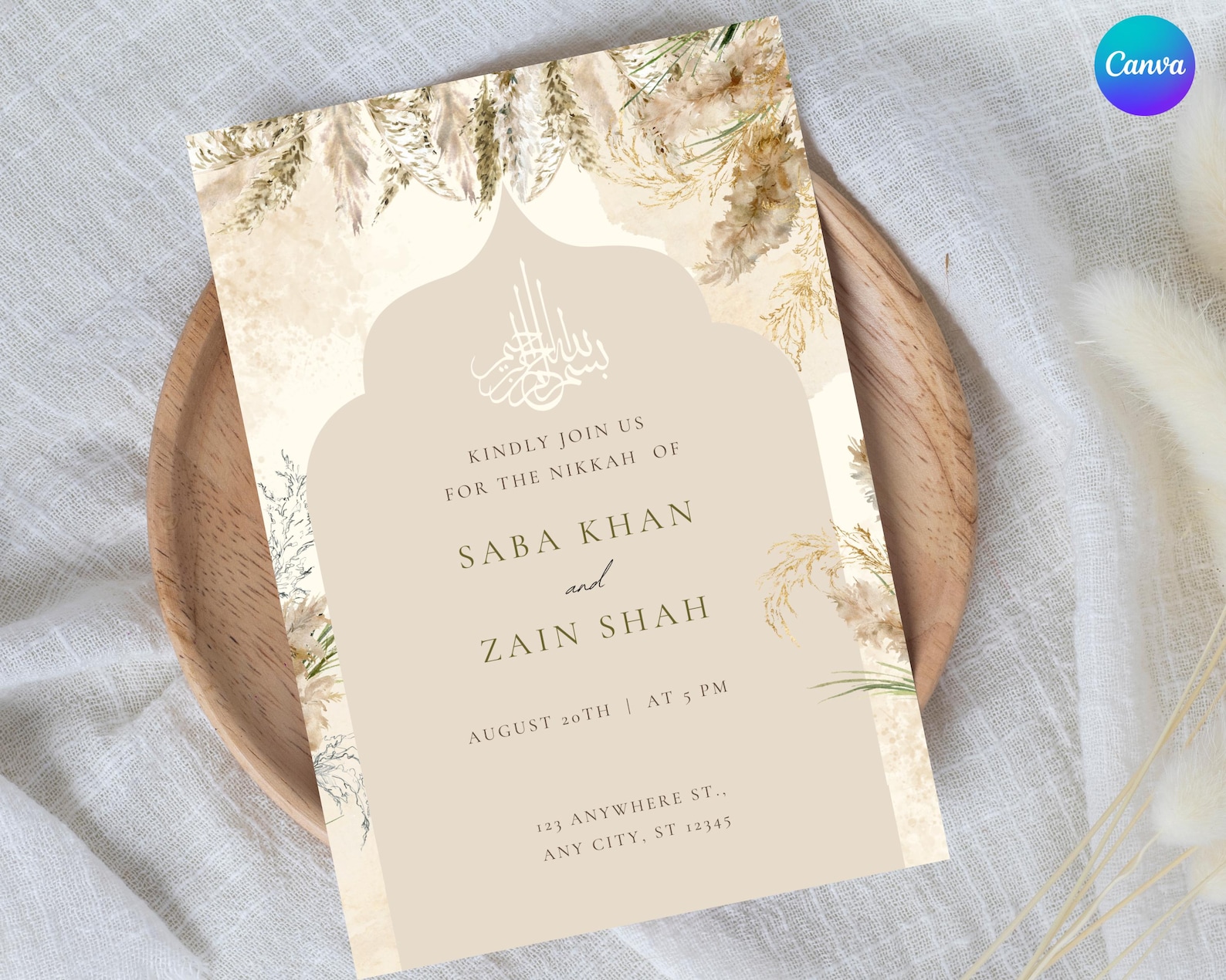 Editable Luxury Nikkah Card, Nikkah Invitation Card, Digital Walima ...