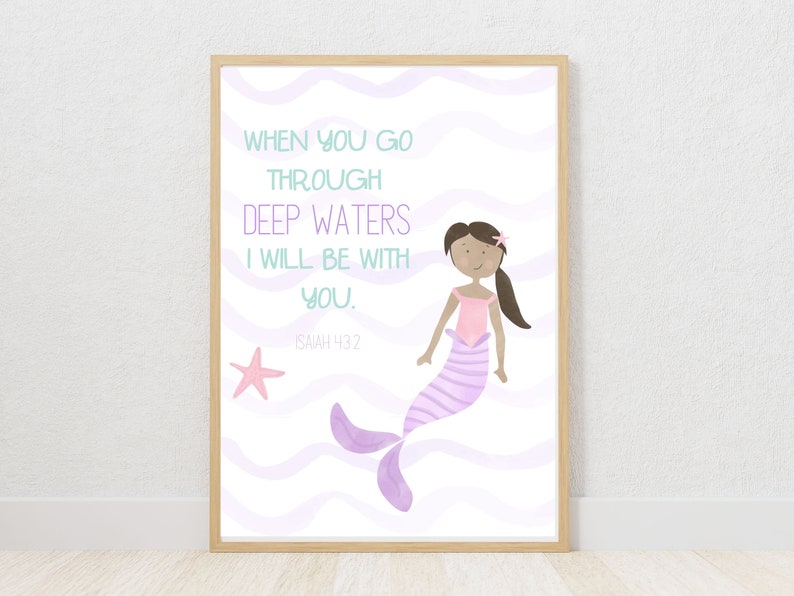 Mermaid Bible Verse Prints | Watercolor Under the Sea | Nautical Prints ...