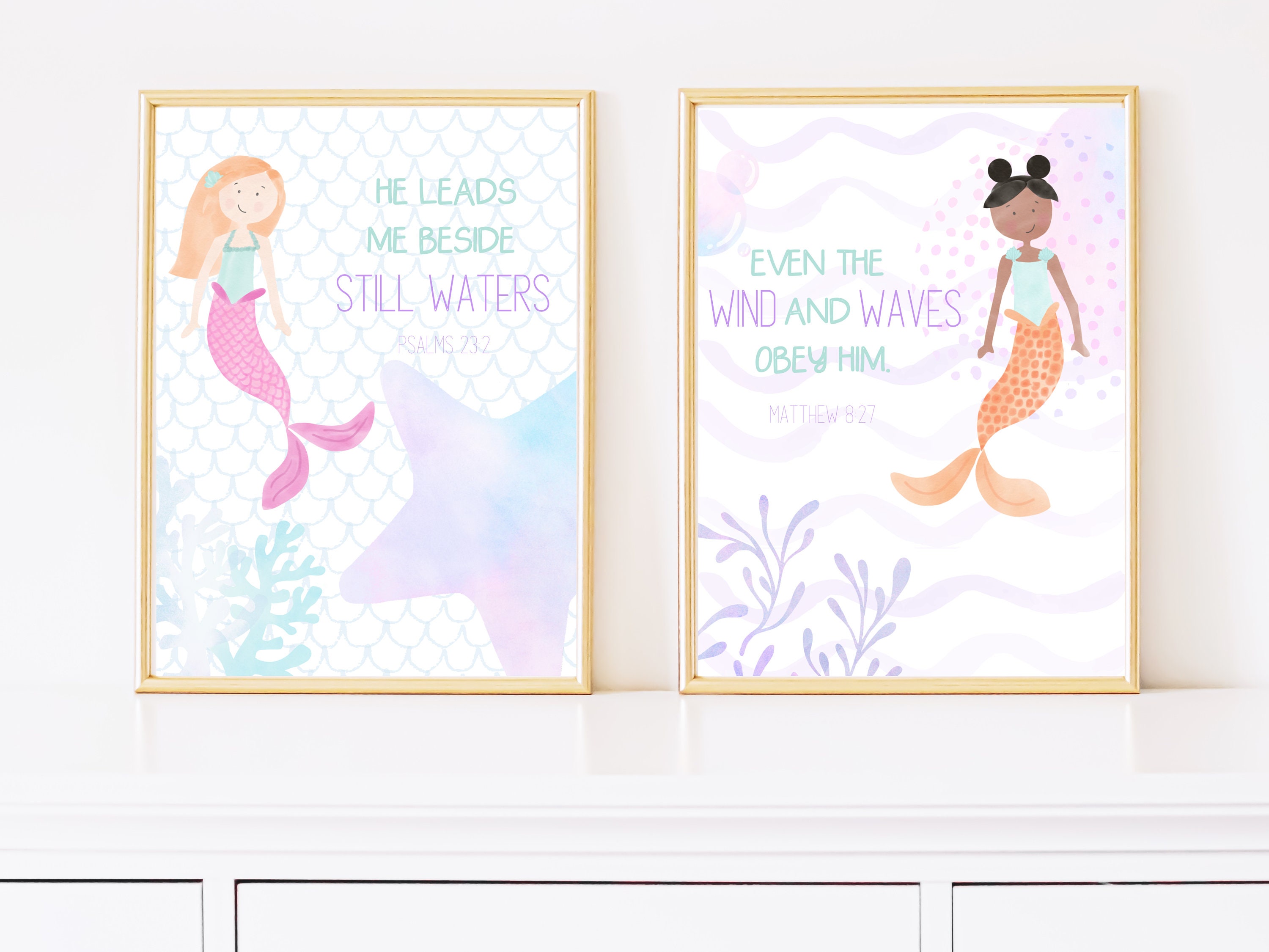Mermaid Bible Verse Prints | Watercolor Under the Sea | Nautical Prints ...