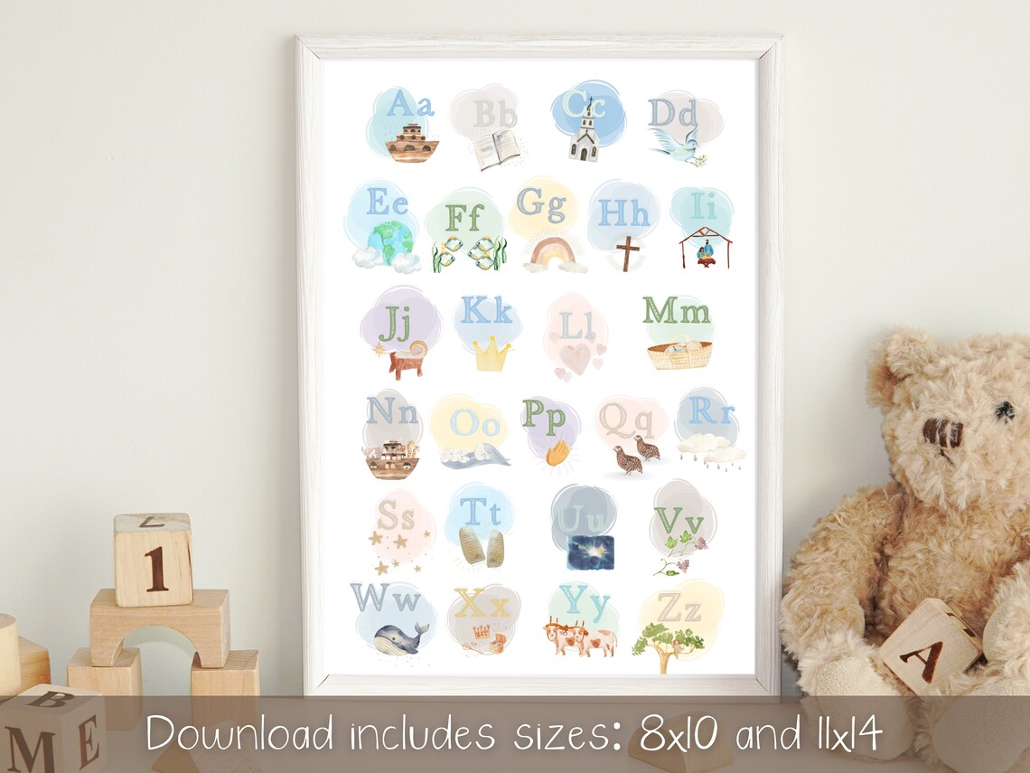 Christian Alphabet Letters Bible Abcs Alphabet Poster | Etsy