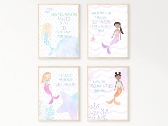 Mermaid Bible Verse Prints Watercolor Under the Sea - Etsy