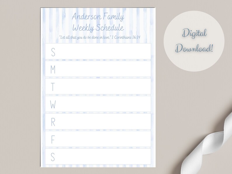 Custom Family Weekly Schedule Printable Weekly Meal Plan - Etsy