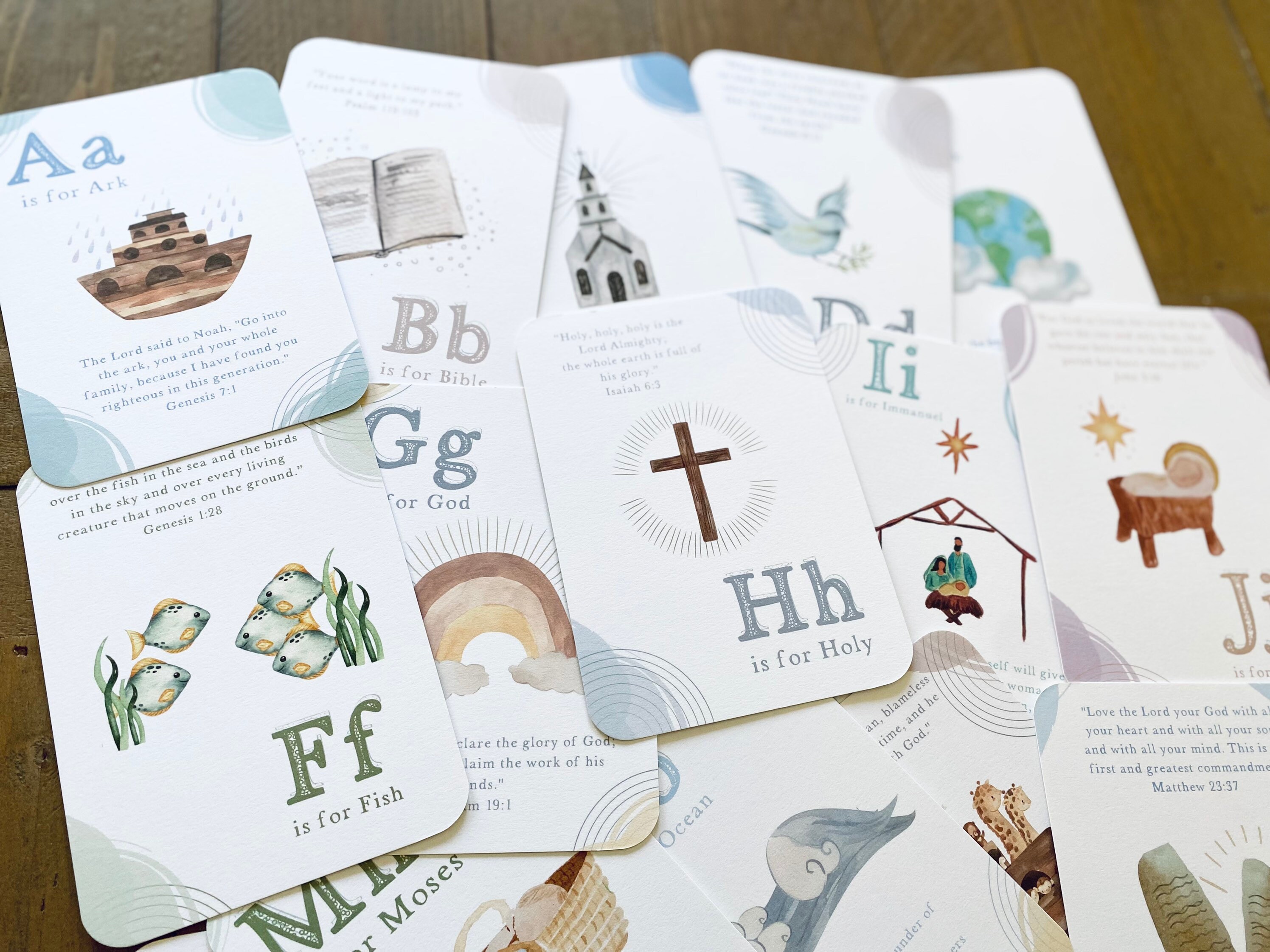 Christian Alphabet Flash Cards I ABC Cards I Christian Decor Watercolor ...