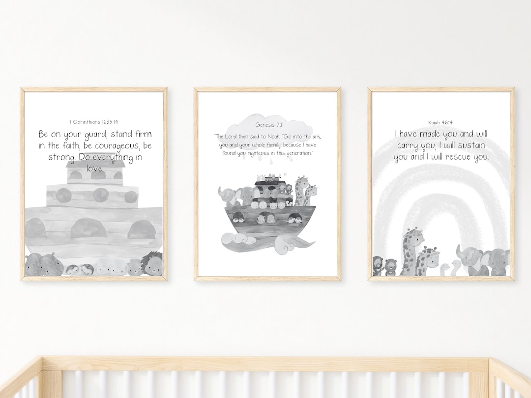 Monochrome Nursery Decor | Noah's Ark Theme | Animal Kid's Room Art ...