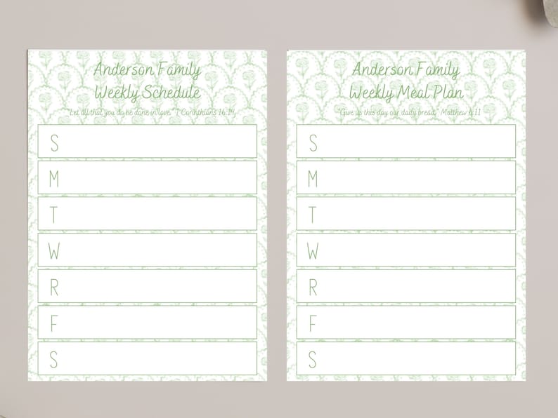 Custom Family Weekly Schedule Printable Weekly Meal Plan - Etsy
