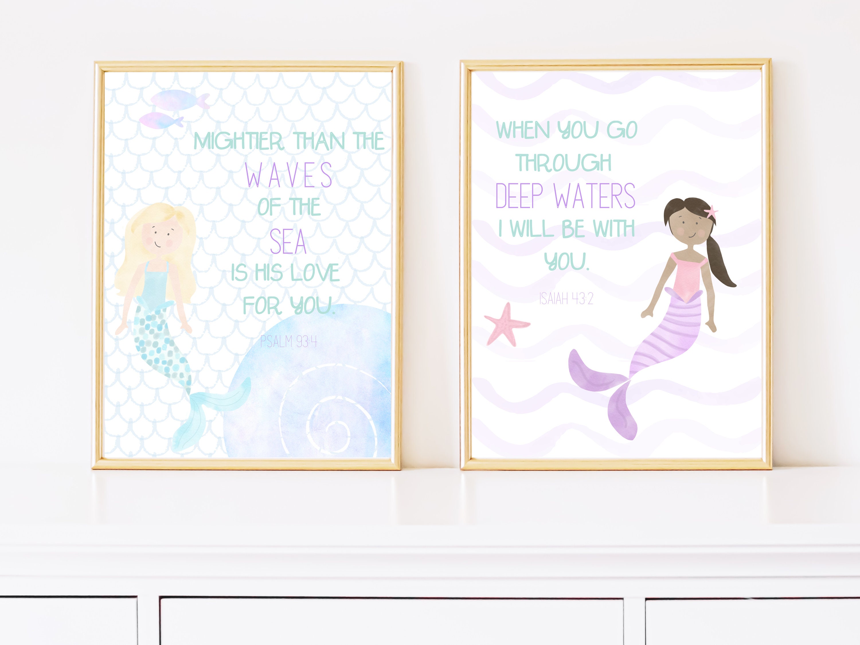 Mermaid Bible Verse Prints | Watercolor Under the Sea | Nautical Prints ...